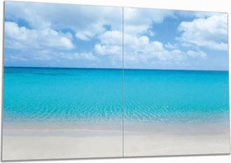 Wallario Herdabdeckplatte/Spritzschutz aus Glas, 2-teilig, 80x52cm, für Ceran- und Induktionsherde, Sandstrand und blaues Meer