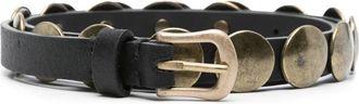 Golden Goose Femme, Accessoires, Noir, Taille: 70 CM Ceinture fine en cuir clout&eacute;e
