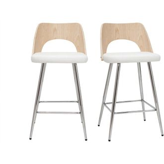 Miliboo Miliboo - Tabourets de bar design bois et blanc H66.5 (lot de 2) falcom
