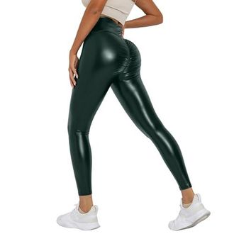 Generic Leggings Simili Cuir Femme Taille Haute Pantalon PU Moulant Sexy Leggings Sport Push Up