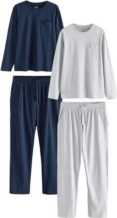 Next Homme Ensemble Pyjama en Jersey &agrave; Manches Longues Navy Blue/Grey M