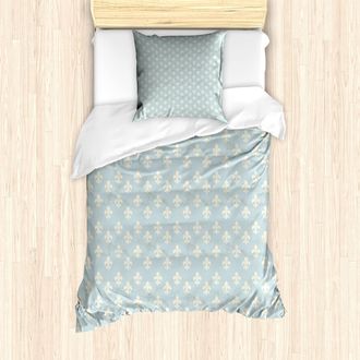 Abakuhaus Fleur De Lis Bettbezug Set für Einzelbetten, Weinlese-Grungy Muster, Milbensicher Allergiker geeignet mit Kissenbezug, 135 cm x 200 cm - 80 x 80 cm, H