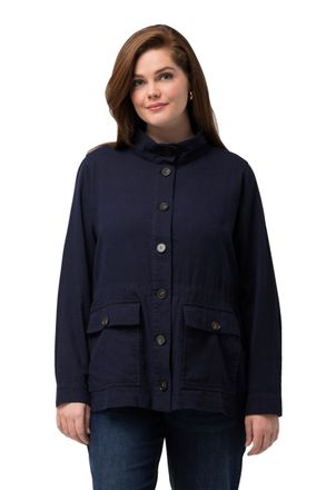 Ulla Popken Damen, gro&szlig;e Gr&ouml;&szlig;en, Leinenmix Jacke Stehkragen