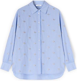 Motivi Femme, Blouses et Chemises, Bleu, Taille: 40 FR Chemise ray&eacute;e oversize avec broderie de perles