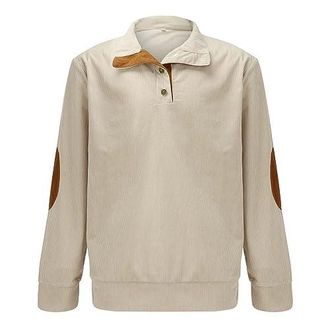 Generic Chemise &agrave; manches longues pour homme, infroissable, polo &agrave; manches longues, 1/4 bouton, style vintage, coupe droite, en velours c&ocirc;tel&eacute;, chemise d&eacute;t&eacute; &agrave;