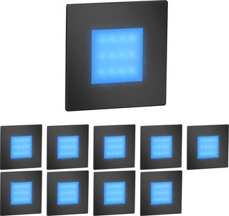 LEDs Com 10 Stück LED Treppenlicht/Wandeinbauleuchte FEX für innen und außen, eckig, schwarz, 85 x 85mm, blau