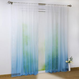 Joyswahl Voile Gardine halptransparenter Vorhang mit Topaktuelle Farbverlauf Muster &raquo;Babette&laquo; Schals Fenster Vorh&auml;nge mit Stangendurchzug BxH 140x245cm Blau 1e
