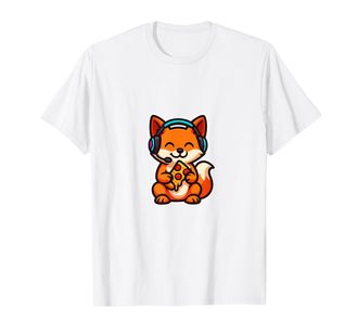 Hello Kitty S&uuml;&szlig;er Fuchs Pizza Headset Cartoon Tier Illustration Kawaii T-Shirt