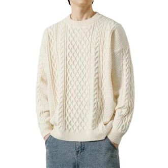Generic Pull décontracté à col rond pour homme - Pull en tricot ample - Couleur unie - Chaud, beige, 5XL