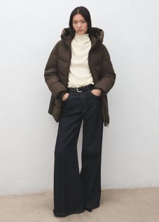 Mango Anorak matelass&eacute; &agrave; capuche marron - Femme - XS - MANGO