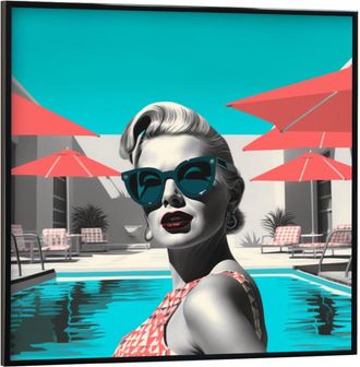 artboxONE Poster mit schwarzem Rahmen 50x50 cm Menschen SCHWIMMBAD-FRAU - Bild schwimmbad grün grün