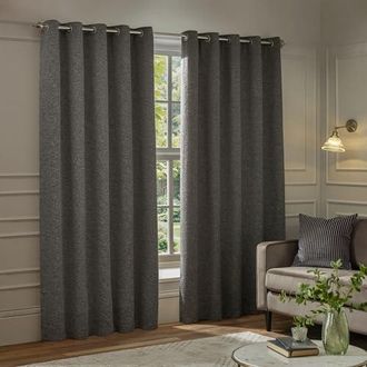 Riva Paoletti Galaxy &Ouml;senvorh&auml;nge Paar - Gef&uuml;tterte Verdunkelnde Luxus Chenille Vorh&auml;nge (Holzkohle - 229x183cm)