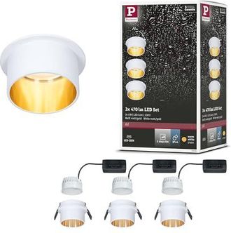 Paulmann 93381 LED Einbauleuchte Gil 3-Step-Dim Rund Incl. 3x6 Watt Dimmbar Wei&szlig; Matt, Gold Einbaustrahler Aluminium Spot 2700 K Coin