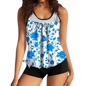 Generic Ensemble tankini imprim&eacute; conservateur pour femme - Maillot de bain fendu &agrave; motif floral avec coussinets de soutien-gorge int&eacute;gr&eacute;s et short boyshort, m