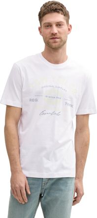 Tom Tailor Herren 1037735 T-Shirt aus Baumwolle mit Logo-Print, 13308-White 1, S