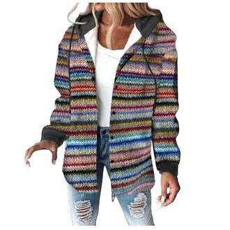 Generic Vestes pour femmes 2026 Srtripe Print Manteau &agrave; capuche avec poche, multicolore, XXL