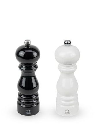 Peugeot Duo Paris - Moulin &agrave; Poivre + Moulin &agrave; Sel 18 cm - R&eacute;glage Classique - Bois Revaloris&eacute; Labellis&eacute; PEFC - Fabrication Fran&ccedil;aise - Coloris Noir & Blanc