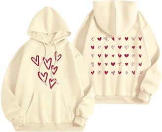 Generic Sweat &agrave; capuche imprim&eacute; tendance pour la Saint-Valentin 2026, beige, XXL