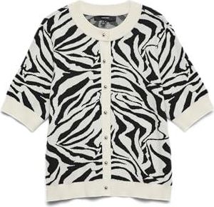 Vero Moda Vero Moda O-Neck Vmtres Bien Zebra SS Cardigan à col Rond GA, Bouleau, XS Femme