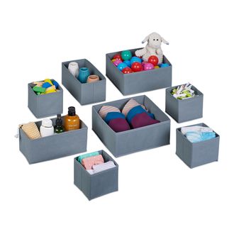 Relaxdays Schubladen Organizer, 8-teiliges W&auml;scheorganizer Set, 3 Gr&ouml;&szlig;en, f&uuml;r Kleiderschrank & Schublade, faltbar, grau