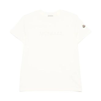 Moncler Besticktes Tonal Logo Baumwoll-T-Shirt - - Tops - Damen - Wei&szlig; - L