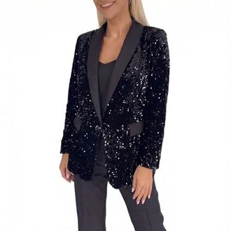 Generic Veste Blazer Femme Blazer &Agrave; Sequins pour Femme Veste De Soir&eacute;e Scintillante Coupe Ajust&eacute;e Manches Longues Un Bouton Cardigan V&ecirc;tement DExt&eacute;rieur &Eacute;l&eacute;ga