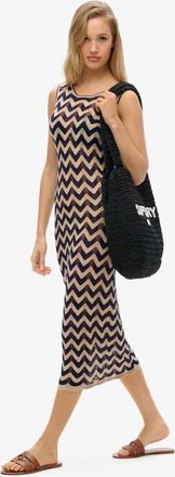 Superdry Robe mi-longue en maille à motif zigzag - Bleu marine et doré