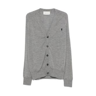 Ami Button V-neck Cardigan - - Knitwear - Herren - Grau - L