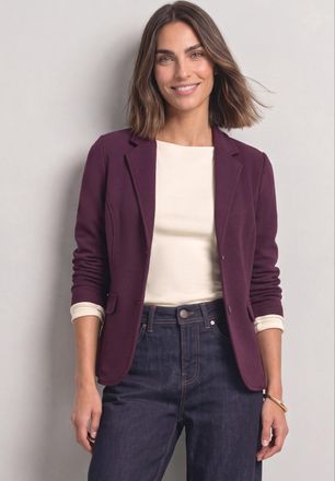 Street One Kurzblazer STREET ONE, Damen, Gr. 34, lila (berry maroon), Stoff, 70% Polyester, 27% Viskose, 3% Elasthan, unifarben, normal normal, V-Ausschnitt, abg