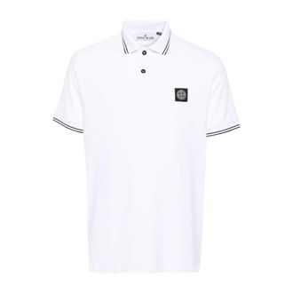 Stone Island Homme, Tops, Blanc, Taille: 2XL Polo Ray&eacute; &agrave; Bordures Contrast&eacute;es