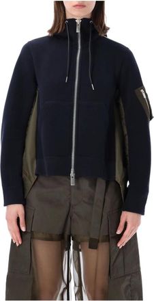 sacai Femme, Vestes, Bleu, Taille: 42 FR Sponge Sweat x Nylon Twill Sweat &agrave; capuche