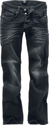 Black Premium by EMP Herren Schwarze Medium Rise Jeans mit Leichter Waschung - Bequeme Passform mit ausgestellten Beinen und seitlicher Kontrastnaht W32L30