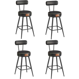 Vasagle Tabouret de Bar, Lot de 4, Chaise de Cuisine, Siège Rembourré, PU avec Coutures, Style Moderne Mi-siècle, Hauteur 65 cm, pour Cuisine, Bar, Noir