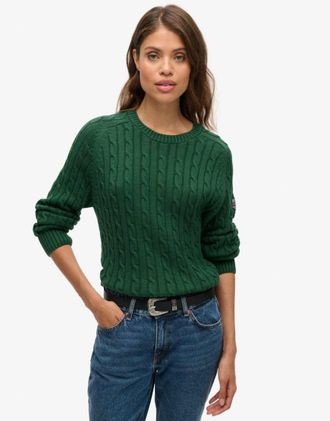 Superdry Pull souple en maille torsad&eacute;e - Vert fonc&eacute;