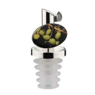 Westmark &Ouml;l-Ausgie&szlig;er mit Deko-Plakette f&uuml;r Flaschen, Mit Klappe und Bel&uuml;ftungssystem, Silikonkorken, Rostfreier Edelstahl, Inox, Wei&szlig;-Transparent/Verchromt, 4