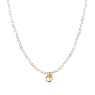 Elli Halsketten - Halskette S&uuml;&szlig;wasserperlen Coin Pl&auml;ttchen 925 Silbe - Gr. unisize - in Gelbgold - f&uuml;r Damen