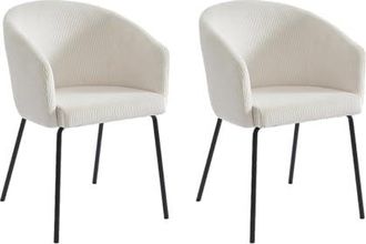 Pascal Morabito Lot de 2 chaises avec accoudoirs en Velours c&ocirc;tel&eacute; et m&eacute;tal - Cr&eacute;me - Moroni de