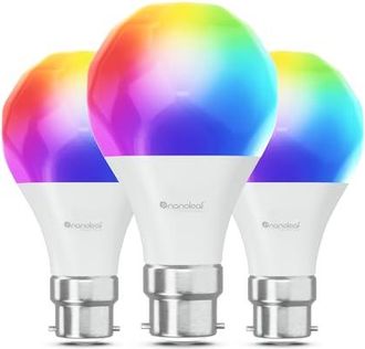 Nanoleaf Matter Essentials Pack de 3 Ampoules LED B22 Connect&eacute;es RGBW - Lampes Intelligentes, Matter sur Thread, Bluetooth, Compatible Google Apple, Synchro Mu
