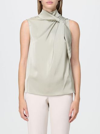 Hanita Blouse sans manches en satin avec col lavalli&egrave;re drap&eacute;