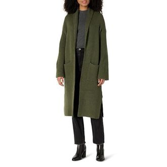 Amazon Essentials Gilet Long Surdimensionné en Coton Mélangé Épais et à Coutures Texturées Femme, Olive Foncé, L
