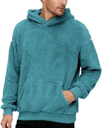 Generic Sweat &agrave; capuche doubl&eacute; Sherpa pour homme - Sweat &agrave; capuche en polaire de couleur unie pour lautomne et lhiver - Coupe ample - V&ecirc;tements d&eacute;contract&eacute;s &agrave;