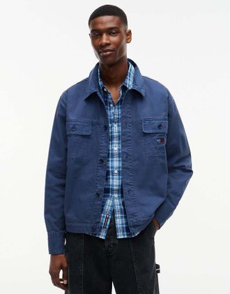 Tommy Jeans strukturierte Overshirt mit Fischgr&auml;tmuster in Marineblau, Oversize
