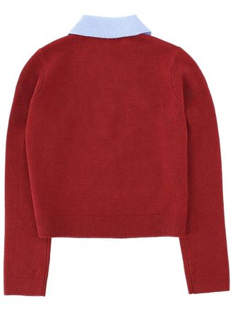 Self Portrait Wool and Alpaca Blend Polo Top - Burgundy