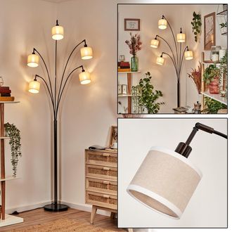 HOFSTEIN Stehleuchte Bassagoda, moderne Stehlampe mit Marmorfuß aus Metall/Stoff in Schwarz/Chrom/Beige/Weiß, verstellbare Leuchte mit Fußschalter, E14, Wohnzi