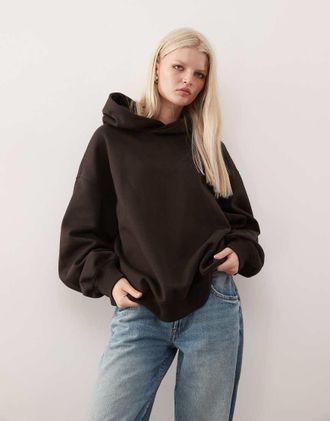 Weekday Schwerer Oversize-Kapuzenpullover in Dunkelbraun-Brown