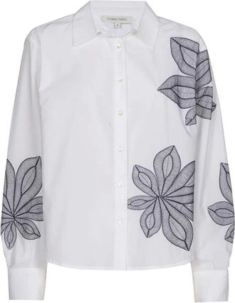 Marie M&eacute;ro Femme, Blouses et Chemises, Blanc, Taille: 38 FR Chemise avec fleurs brod&eacute;es