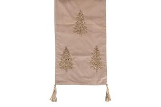 Villa D'Este Home Tivoli Tischl&auml;ufer Weihnachten Polyester Samt Dekor Gold 35x182cm beige Xmas