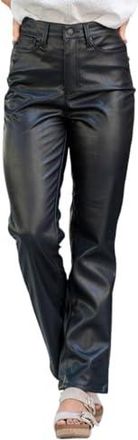 Generic Pantalon en similicuir pour femme - Effet mouillé - Extensible - Taille haute - Coupe droite - Jambe large - Longueur cheville - Style décontracté - S