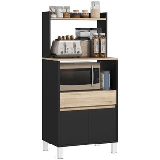 HOMCOM Mikrowellenm&ouml;bel, K&uuml;chenbuffet mit Schubladenschrank und oberem Regal, Mikrowellenm&ouml;bel K&uuml;che Aufbewahrung f&uuml;r Esszimmer, Wohnzimmer, 60 x 40 x 131 cm