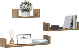 Generic 3X Wandregal U-f&ouml;rmig, H&auml;ngeregal, Lounge B&uuml;cherregal, Wandboard Dekoregal, Schweberegal, CD/DVD Regal, Wand Deko, Holzwerkstoff(Sonoma-Eiche 60x15x10